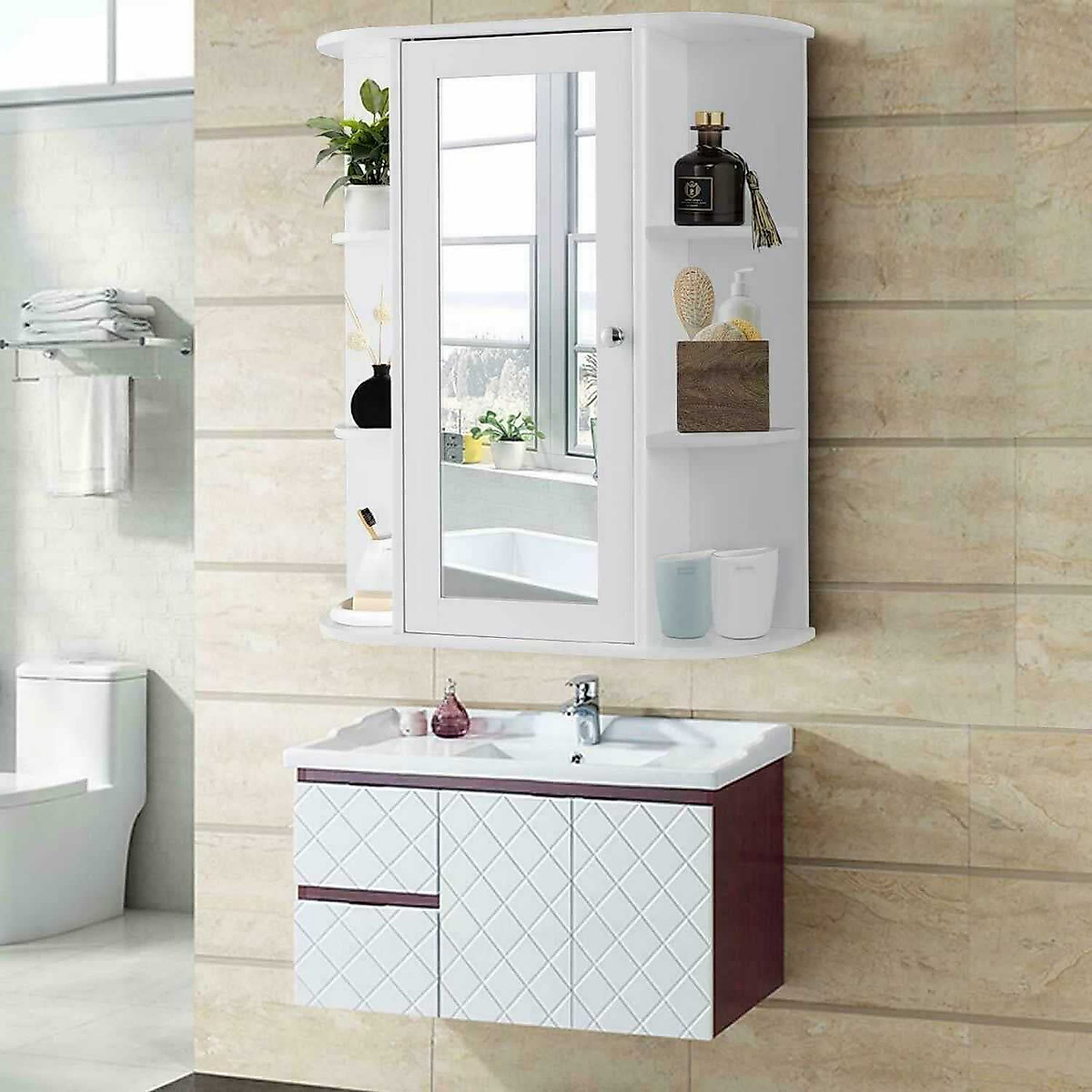 Home Bathroom Wall Mount Cabinet Storage Shelf Over Toilet w/Mirror Door