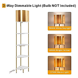 ROSEN GARDEN Corner Shelf Floor Lamp with USB Ports and Wireless Charging Station, Modern Dimmable Touch Control Floor Lamp, 4-Tier Tall Display Shelves Lamp for Living Room, Bedroom & Office