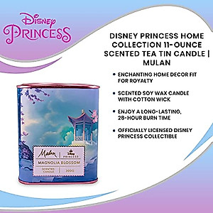 Disney Princess Home Collection Mulan 11-Ounce Scented Tea Tin Candle with Magnolia Blossom Fragrance | 28-Hour Burn Time | Home Decor Housewarming Essentials, Cute Gifts and Collectibles