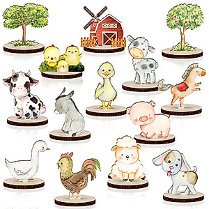 14Pcs Farm Animals Wood Table Centerpieces Farm Creatures Cutout Shapes Table Toppers Farm Themed Baby Shower Decorations Wooden Barnyard Farm Animal for Birthday Party Supplies