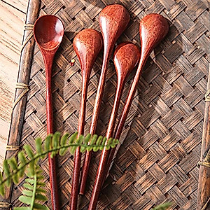Wooden Coffee Spoons Long Handle Wooden Tea spoon Wooden Mixing Honey Spoon Handmade Wood Stirring Spoon for Kitchen Stirring Dessert Honey Spoons(9PCS)