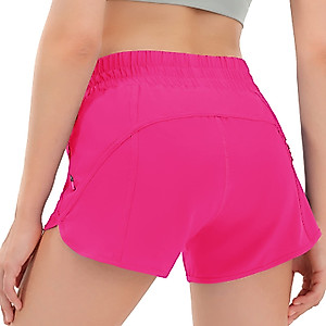Aurefin 4'' Women's Low Waisted Running Shorts,Quick Dry Athletic Shorts with Liner and Zipper Pocket 036sonic Pink/S