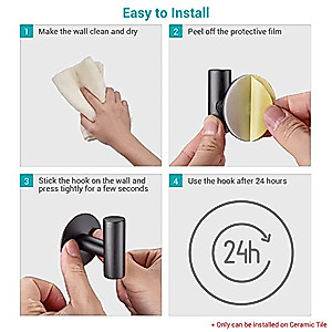 Aquaterior 2 Pack Matte Black Towel Hooks Stainless Steel Coat Robe Clothes Hook Wall Mount Heavy Duty Adhesive Holder for Bathroom Kitchen Garage