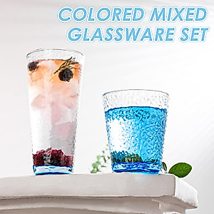 Claplante Drinking Glasses, 8 Piece Crystal Glass Cups, Colored Mixed Glassware Set, 4 pcs Crystal 12oz Highballs and 4 pcs 10oz Rocks Glasses, Great for Cocktail, Whisky and other Beveragesc (BLUE)