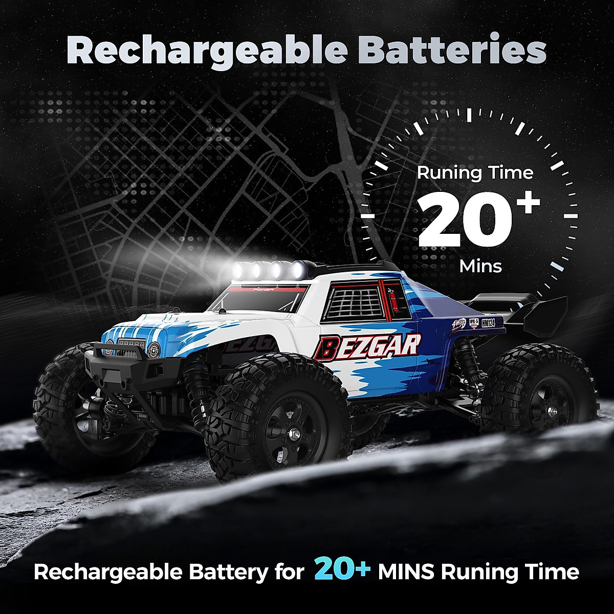 BEZGAR HM124 Brushless RC Car - 1:12 Scale 52+KM/H High Speed RC Truck, 4x4 Offroad Waterproof for All Terrains, Hobby Grade Remote Control Truck for Adults and Kids Boys with Rechargeable Battery