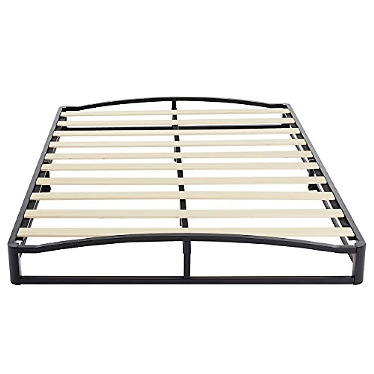 Amazon Basics Metal Platform Bed Frame with Wood Slat Support, 6 Inches High, Queen, Black