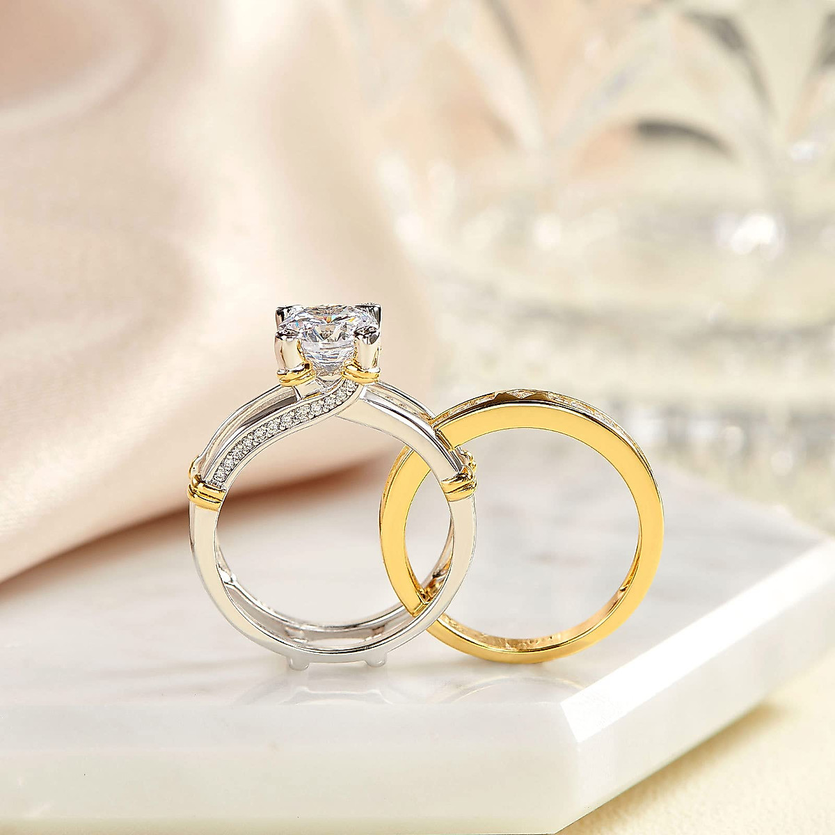 Blongme Wedding Engagement Rings Set for Women 925 Sterling Silver Round CZ Anniversary Band Promise Bridal Size 8