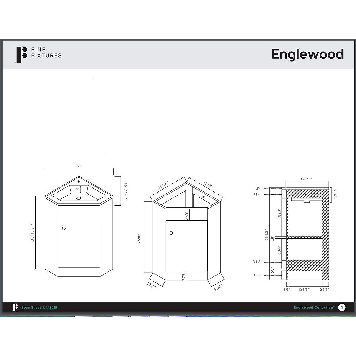 Fine Fixtures - Corner Bathroom Vanity and Sink, Wenge - Englewood Collection