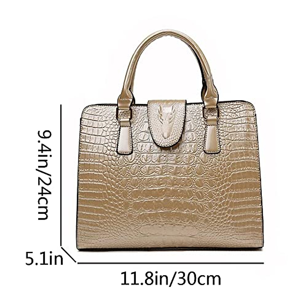 YAQUNICER Tote Top-handle Handbags Patent PU Leather Women Purse Satchel Crocodile Pattern Shoulder Crossbody Bag-Gold