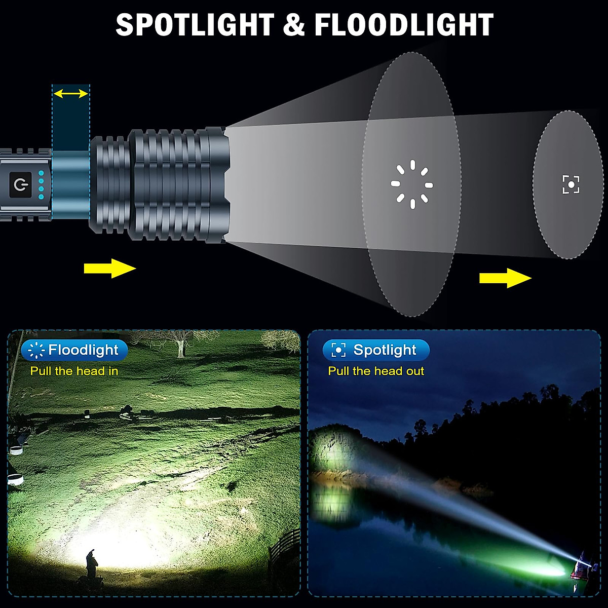 Flashlights 1800000 High Lumens, Super Bright Rechargeable Flash Light, Powered by Battery, Waterproof Powerful LED Flashlights-Zoomable 5 Modes-31H Runtime-Holster for Emergency Camping