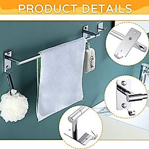 QMLALA Adjustable Towel Bar, Stainless Steel 14.5-23.6 Inches Towel Rack, Bathroom Kitchen Wall Shelf Expandable Hand Holder Towel Rod with Hooks Adhesive - Chrome