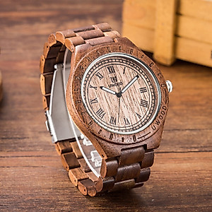 LeeEv Mens Light Weight Unique Wood Watch, Uwood Series Handmade Sandalwood Analog Quartz Vintage Roman Number Natural Wooden Wristwatch