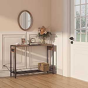 IRCPEN Console Table with Outlet & 2 USB Ports, 42" Wood Entryway Table with Shelves Storge, Farmhouse Sofa Behind Couch Table with Charging Station for Living Room, Hallway, Foyer, Corridor