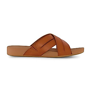 CUSHIONAIRE Women's Jackie cross band footbed slide sandal +Comfort Foam, Tan 8
