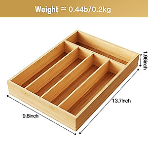 WEBACOO Bamboo Kitchen Drawer Organizer - Silverware Organizer for Kitchen Drawers - Utensil Tray and Flatware Storage for Kitchen - Flatware Organizer - Cutlery Tray with Adjustable Dividers