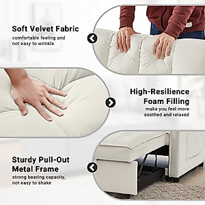 Skepphlay 3 in 1 Convertible Sofa Bed, Pull Out Couch, Loveseat Sleeper with Adjustable Backrest Chaise Lounge with 2 Pockets and 2 Pillows for Living Room Apartment, White