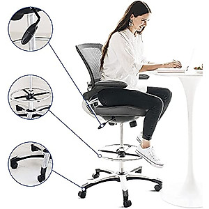 Modway EEI-211 Edge Drafting Chair - Reception Desk Chair - Flip-Up Arm Drafting Chair in Gray