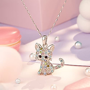 Lanqueen Kitty Cat Pendant Necklace Jewelry for Girls Cat Gifts for Cat Lover Niece Daughter Granddaughter Loved Necklace 18+2.3 inch Chain,Color