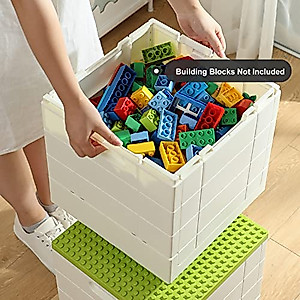 SHIMOYAMA Folding Duplo Storage Box, 2 Pack, 25L Storage Bin with Building Lid, 26 Qt. Collapsible Organizer for Duplo Blocks, Green and Blue