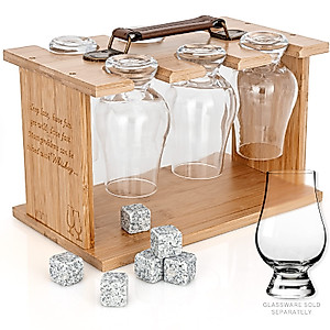 DOUDIZHU Bamboo Whisky Tasting Glass Rack- Compatible with Glencairn Whiskey Glasses Set of 6, Glassware Drying Holder Carrier Bourbon Whiskey Glasses Storage Organizer(Not Include Glasses)