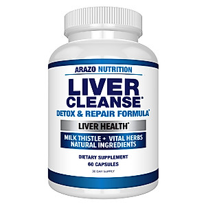Arazo Nutrition Liver Cleanse Detox & Repair Formula – Milk Thistle Herbal Support Supplement: Silymarin, Beet, Artichoke, Dandelion, Chicory Root