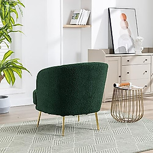 AWQM Sherpa Accent Chair, Green Boucle Upholstered Reading Chair with Curved Backrest, Living Room Chair Sofa Chair with Gold Legs, Leisure Club Tub Couch for Bedroom, Dorm Room, Studio