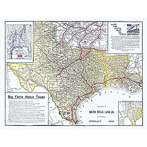 Posterazzi PDXTXZZ0104SMALL Frisco Lines 1911 South Texas Land Poster Print, 24 x 18, Multicolor