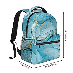 BoeHiop Teal Turquoise Marble Alcohol Ink Lightweight Laptop Backpack for Women Men College Bookbag Casual Daypack Travel Bag