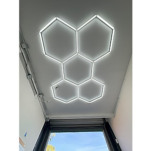 Generic Modern Hexagon LED Lights - Set of 5 Touch Control Aluminum Hexagon Ceiling Lights - Honeycomb Led Lights for Garage, Shops, Gyms, Basements – 4ft Wide, 8ft Tall (6500 Lumen), White