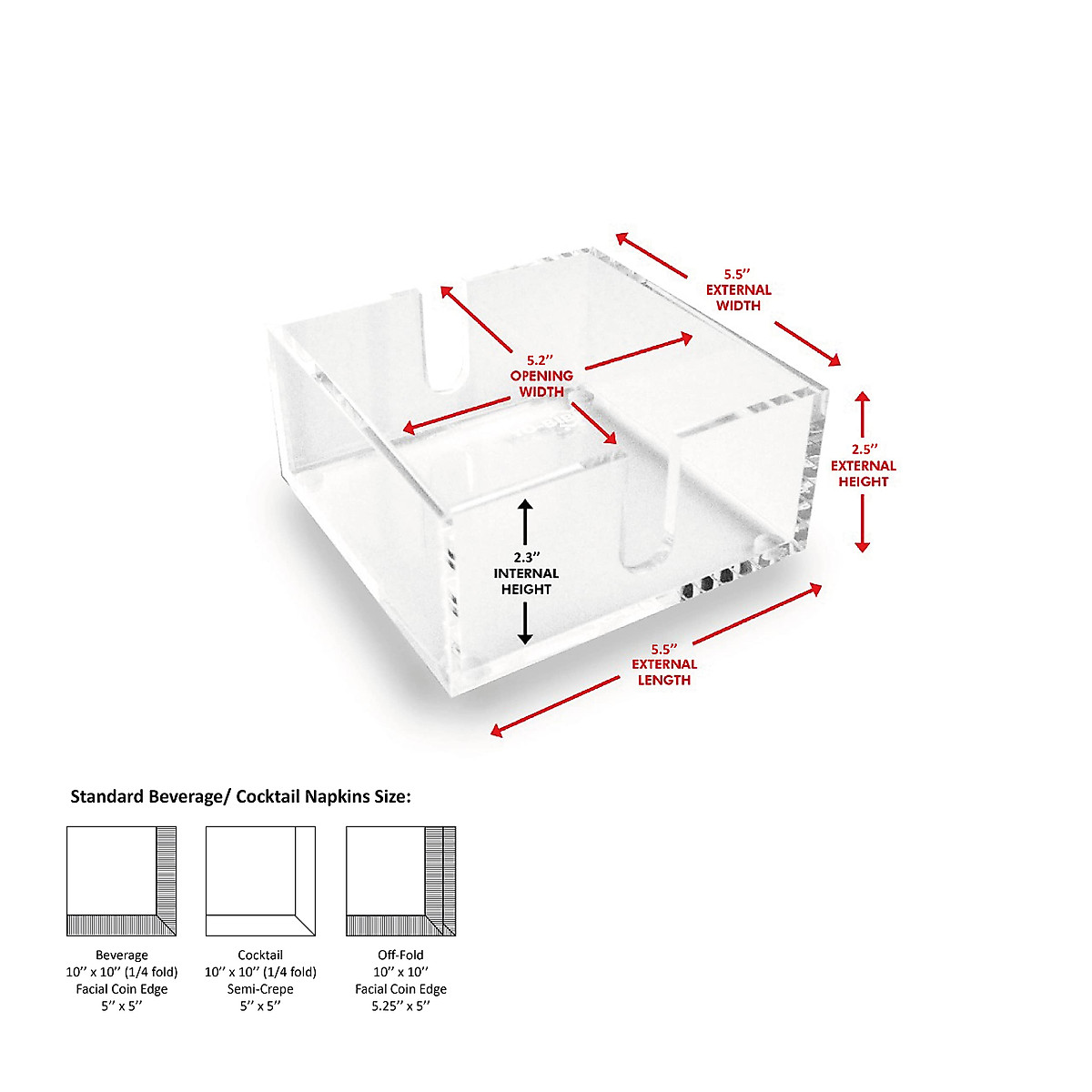Acrylic Napkin Holder- (5.5 x 5.5 x2.5 Inches) Cocktail Napkin Holder, Napkin Holders for Kitchen and Bathroom, Napkin Holder for Table, Acrylic Paper Towel Holder, Bathroom Napkins Holder.