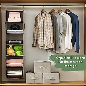 Vailando 6-Shelf Hanging Closet Organizer, Hanging Shelves for Closet with 2 Large Drawer&1 Drawer w/Compartment, 12'' x 12'' x 48.8'', Baby Organizer for Nursery