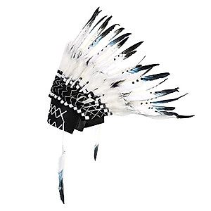 Ruiqas Native American Headdress, Indian Style Feather Headdress with Elastic Band for Kids Adults Party Photo Props Party Home Decor