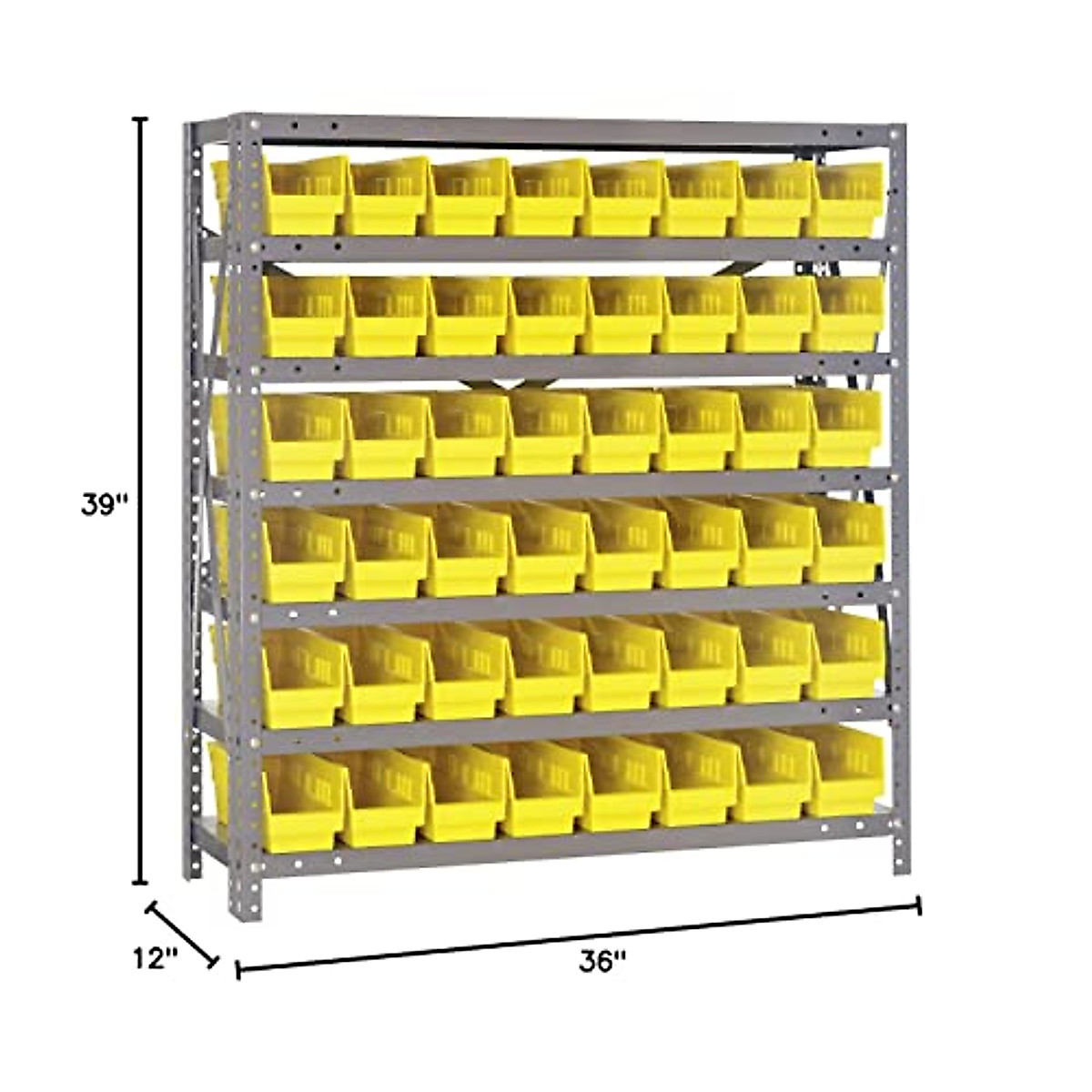 Quantum Storage Systems 1239-101YL Steel Shelving Unit with 4" Shelf Bins, 12" D x 36" W x 39" H, Yellow