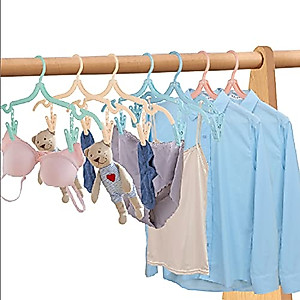 12 Pcs Folding Clothes Hangers, Portable Travel Clothes Hangers with Clips Plastic Non-Slip Pants Skirts Underwear Clothes Hangers Drying Rack for Home Outdoor Travel (Solid Color-12Pcs)