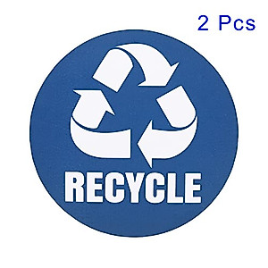 M METERXITY 2 Pack Recycle Sticker - Home Trash Can Labels, Strong Adhesion & Smooth Surface, Apply to Kitchen/Garden Trash Bin (5 Inch, White on Blue)
