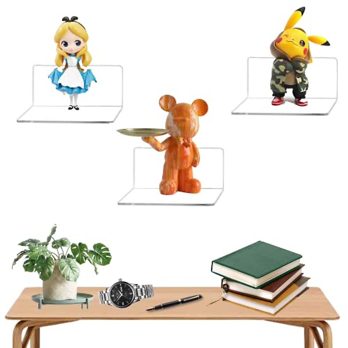 Acrylic Small Adhesive Wall Shelves, 3-Ledges Small Floating Shelf, 4-Inch Floating Shelves Pop Shelves Hanging Display 1256 0