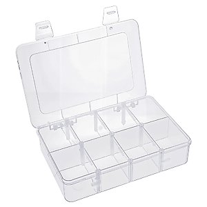 Plastic Organizer Box Bead Organizer Clear Snackle Box Container with Dividers 8 Grid Organizer Small Tackle Box Craft Storage Box for Tapes Jewelry Candies Snacks Small Parts