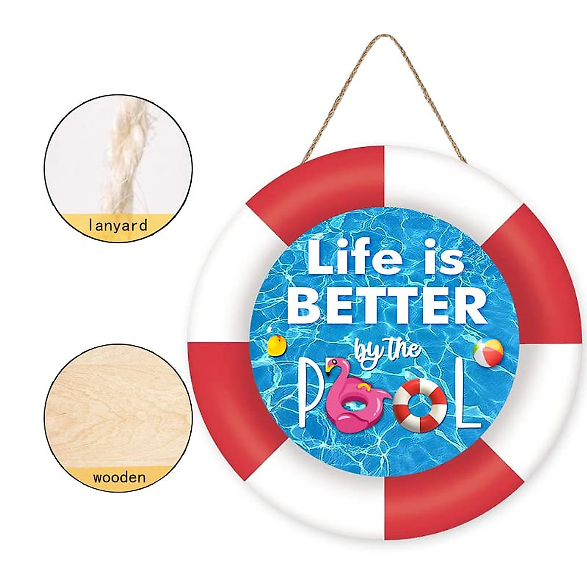ZDALEXF Outdoor Summer Sign, Life is Better by The Pool Sign for Swimming Pool, Round Wooden Hanging Sign for Garden Backyard Patio Decor,Summer Beach Home Party Wall Porch Decoration 12x12