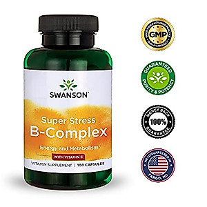 Swanson Vitamin B-Complex w/ Vitamin C - Natural Supplement Promoting Stress Relief, Energy Support & Aiding Immune Health - May Support Metabolism & Nervous Health - (100 Capsules)