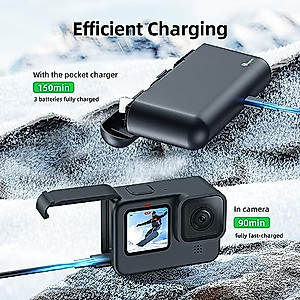 Adaptom Enduro Battery Charger for GoPro Hero 12 11 10 9 Black, Extended Batteries Long Lasting as Original Fast Charge Charging Pocket Case for Go Pro 12 11 0 9 Camera Accessories