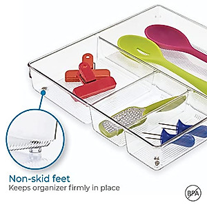 iDesign Linus Kitchen Drawer Organizer for Silverware, Spatulas, Gadgets - 12" x 12" x 2", Clear