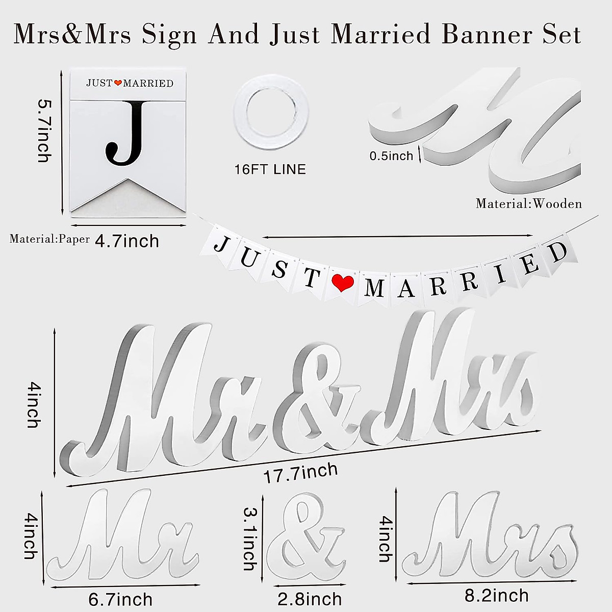 YULVINE Engraved Mr and Mrs Champagne Flutes Wooden Sign,Wedding Toasting Glasses for Bride and Groom,Cake Knife and Server Set Just Married Banner for Couple Reception Ceremony