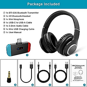Golvery Wireless Gaming Headset for PS4 PS5 Switch PC Laptop, Low Latency Bluetooth Headphones for Gaming w/USB-C Transmitter, Noise Cancelling Mic, Plug & Play, Mute On/Off