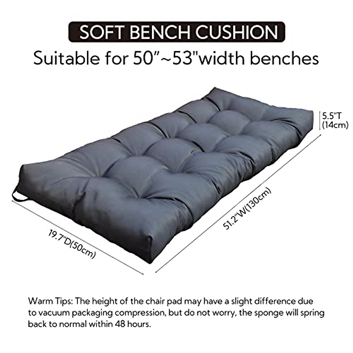 Alurzio Bench Cushion for Outdoor Indoor Furniture, 51.2X19.7Inches,1pc Set, Window Seat Cushions,Thick Recliner Chair Patio Bench Cushion, Machine Washable and Dryer, Waterproof and Durable,Black