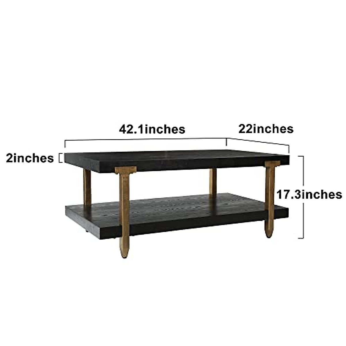Uolfin Coffee Tables for Living Room with Oak Veneer and Vintage Gold Metal Legs, 42" L