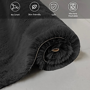 Fixseed Soft White Fluffy Area Rug 3x5 Faux Rabbit Washable Fur Rugs for Bedroom, White Fuzzy Living Room Carpets Indoor Modern Shag Area Rugs for Children Bedroom Nursery Playroom Home Decor Rug