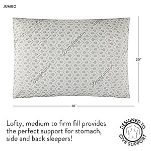 Dearfoams Bed Pillows - Standard/Queen Size - Set of 2 - Charcoal Infused Bed Pillow with Soft Knit Cover for Back, Side and Stomach Sleepers
