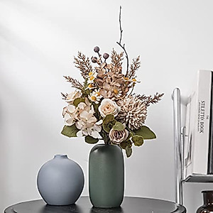 AUSBENDER 2Packs Artificial Faux Flowers Plant Silk 15.3" Fall Arrangement Boho Style Bouquets Floral Rustic Decoration Table Centerpieces for Home Kitchen (Pretty Dandelion Eucalyptus Daisy)