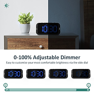Odokee Digital Dual Alarm Clock for Bedroom, Easy to Set, 0-100% Dimmer, USB Charger, 5 Sounds Adjustable Volume, Weekday/Weekend Mode, Snooze, 12/24Hr, Battery Backup, Compact Clock for Bedside(Blue)