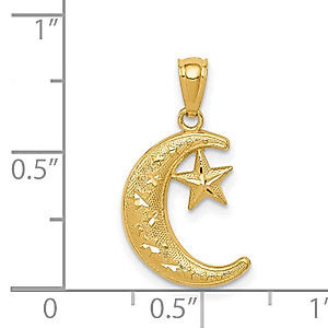 Jewelry Stores Network 14k Yellow Gold Polished And Textured Half Moon And Star Pendant 23 mm x 12 mm